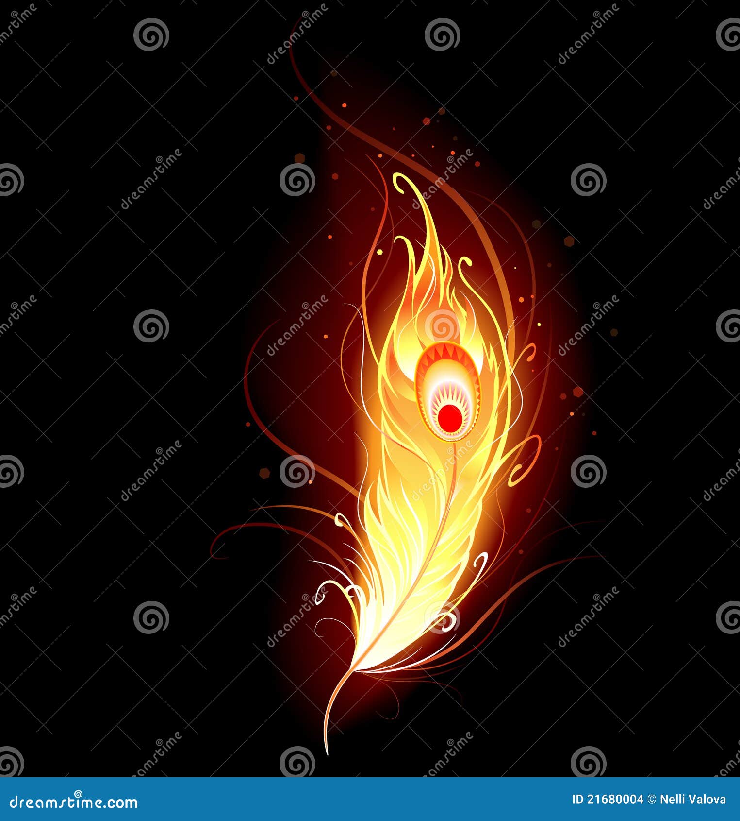 Flaming Feather On Black Background Fire Feather Cartoon Vector ...