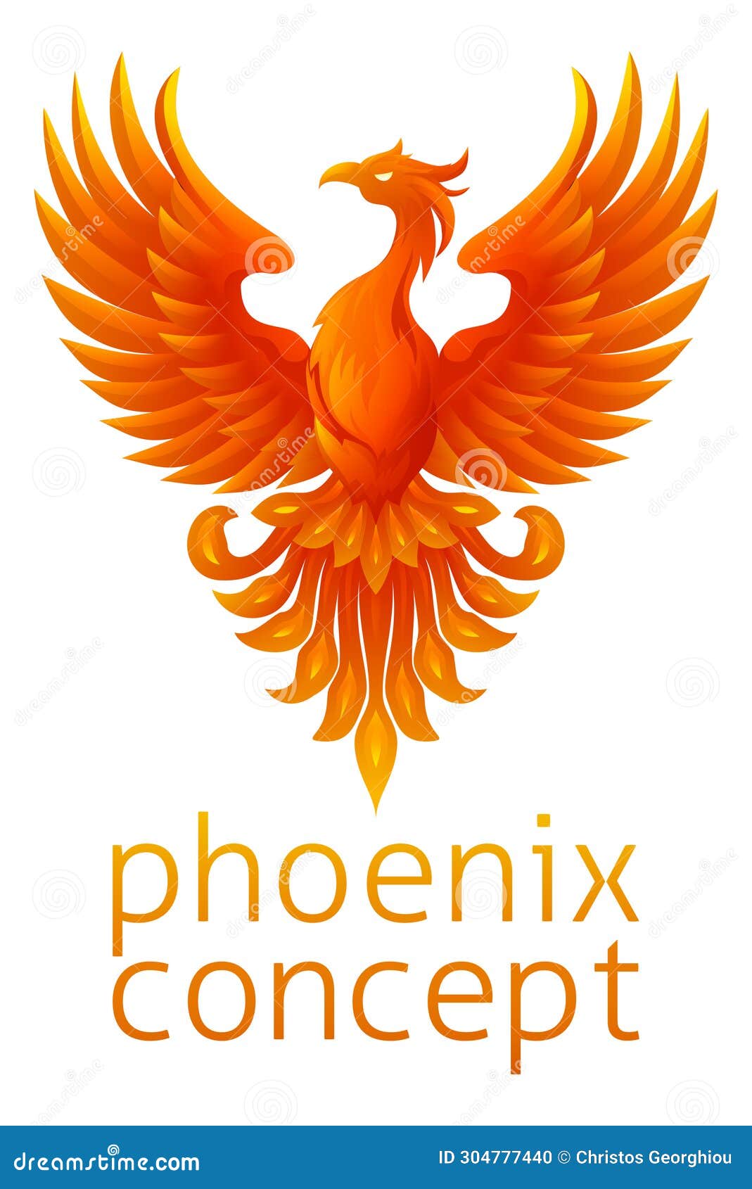 Phoenix Fire Bird Rising Wings Spread Eagle Stock Illustration