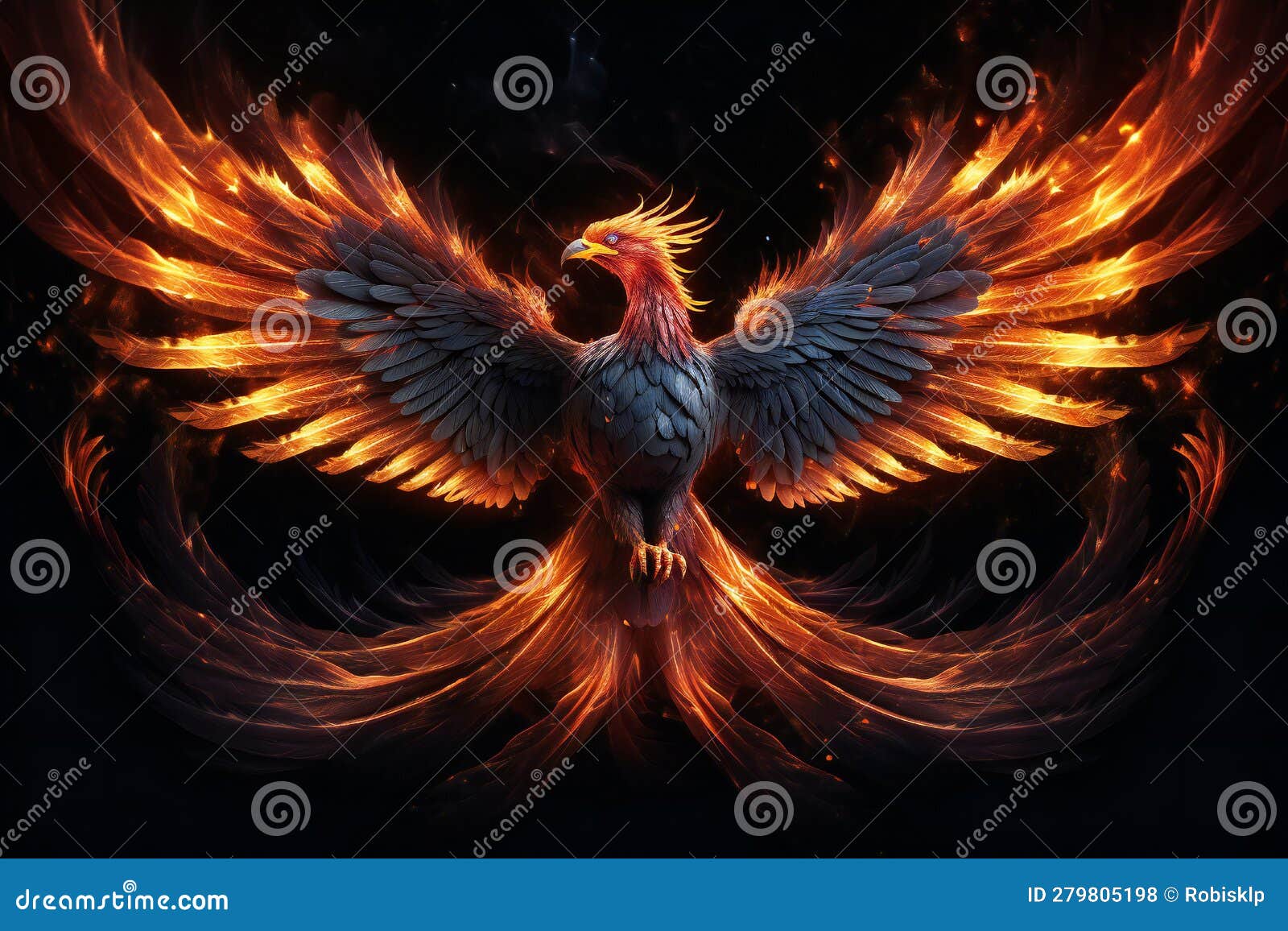 Phoenix with Fire Blazing Wings Stock Illustration - Illustration of ...