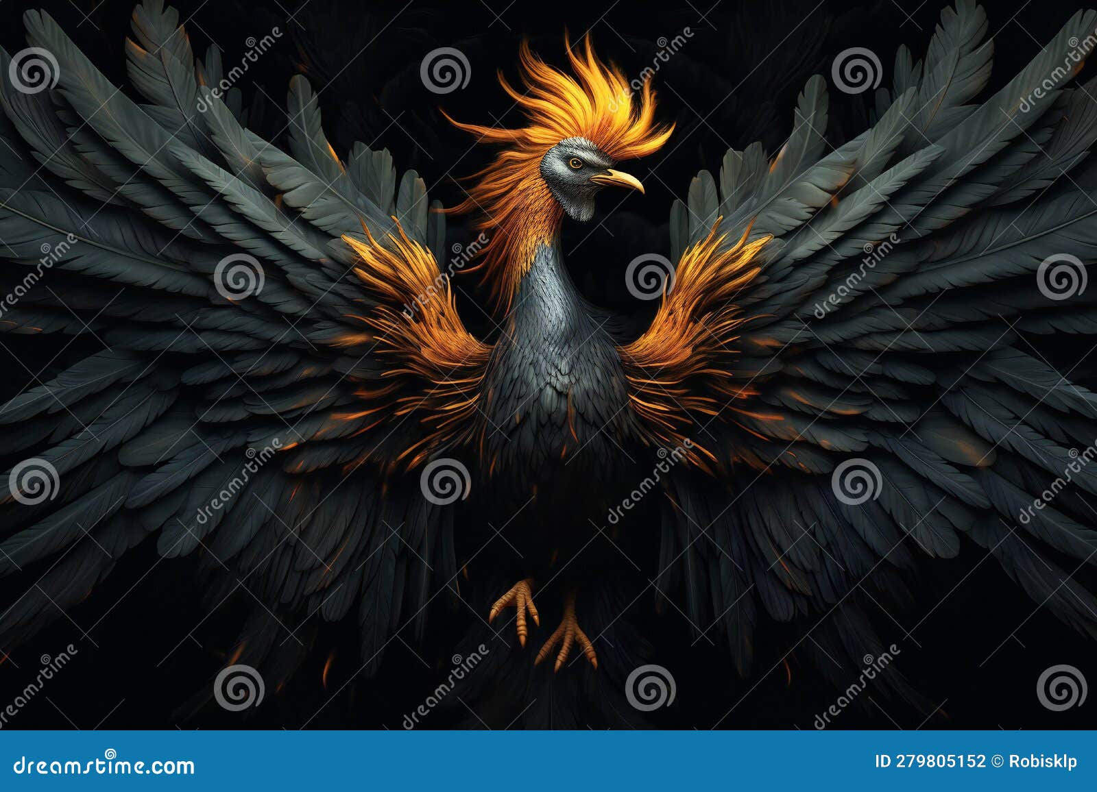 Phoenix with Fire Blazing Wings Stock Illustration - Illustration of ...