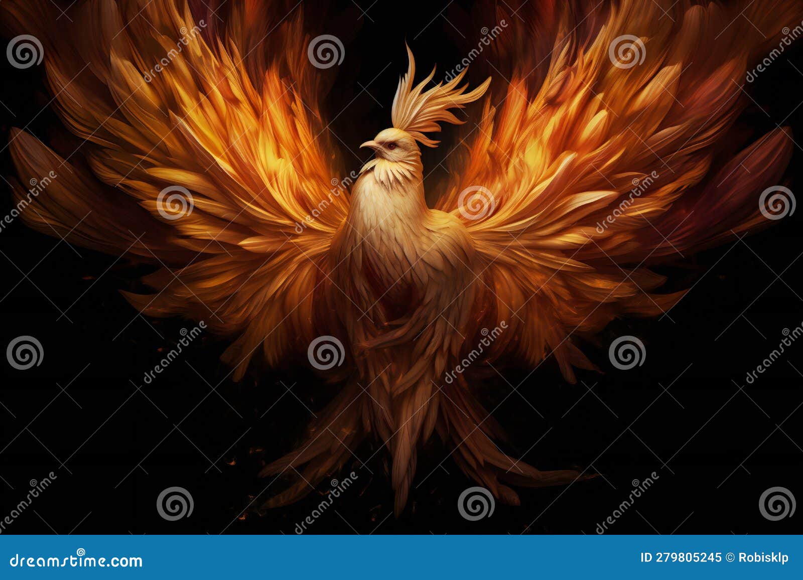 Phoenix with Fire Blazing Wings Stock Illustration - Illustration of ...