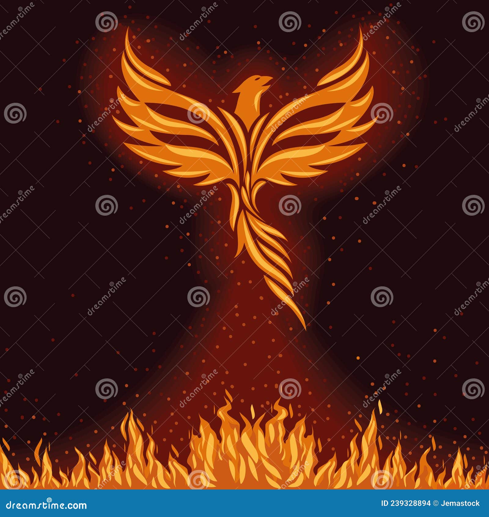 Phoenix and fire flames stock illustration. Illustration of gradient ...