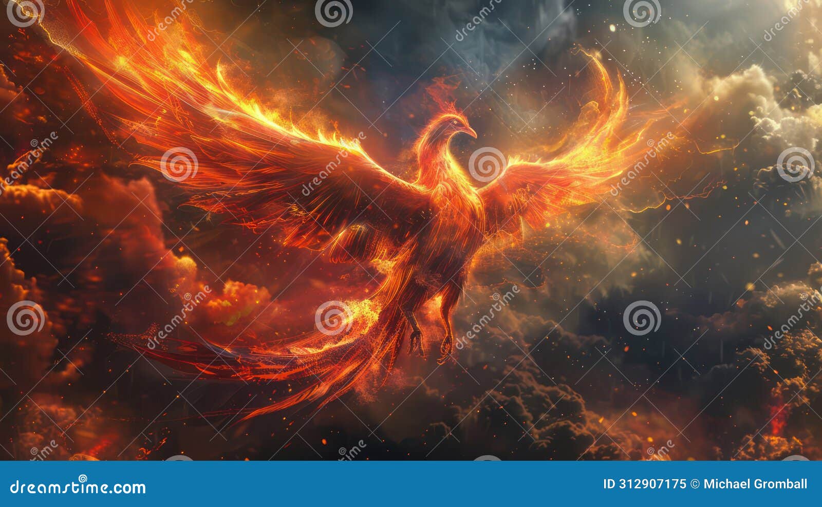 Phoenix in Fire Rising from the Ashes Created with Generative AI ...