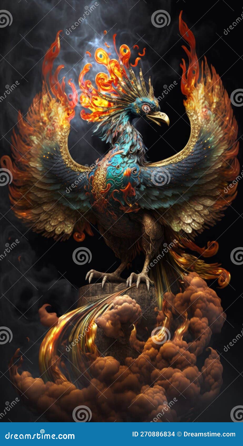 Phoenix with Fire and Smoke on a Black Background. Generative AI Stock ...