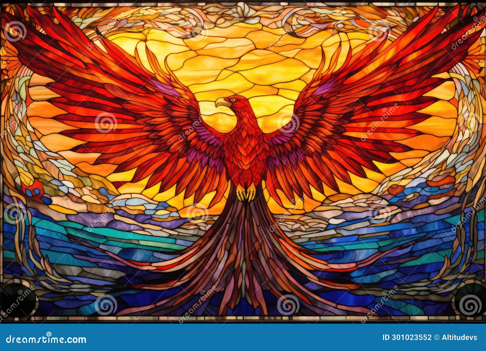 Phoenix Firebird Depicted in Stained Glass Window Stock Photo - Image ...