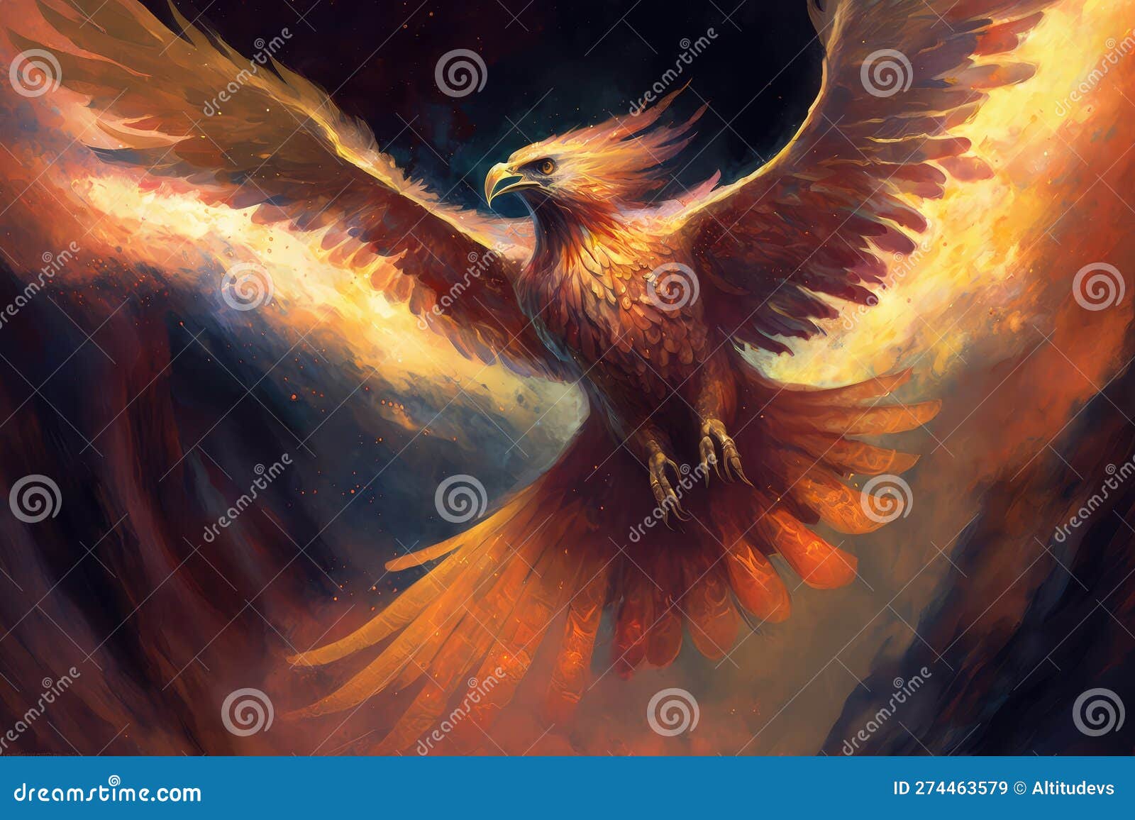 Phoenix Firebird With Its Wings Spread Soaring Through The Sky Stock