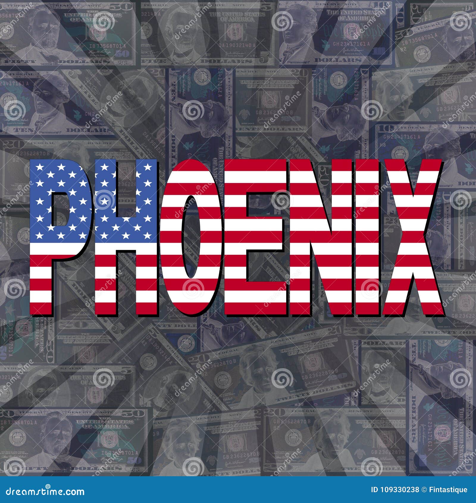 Phoenix Flag Text on Dollars Burst Illustration Stock Illustration ...