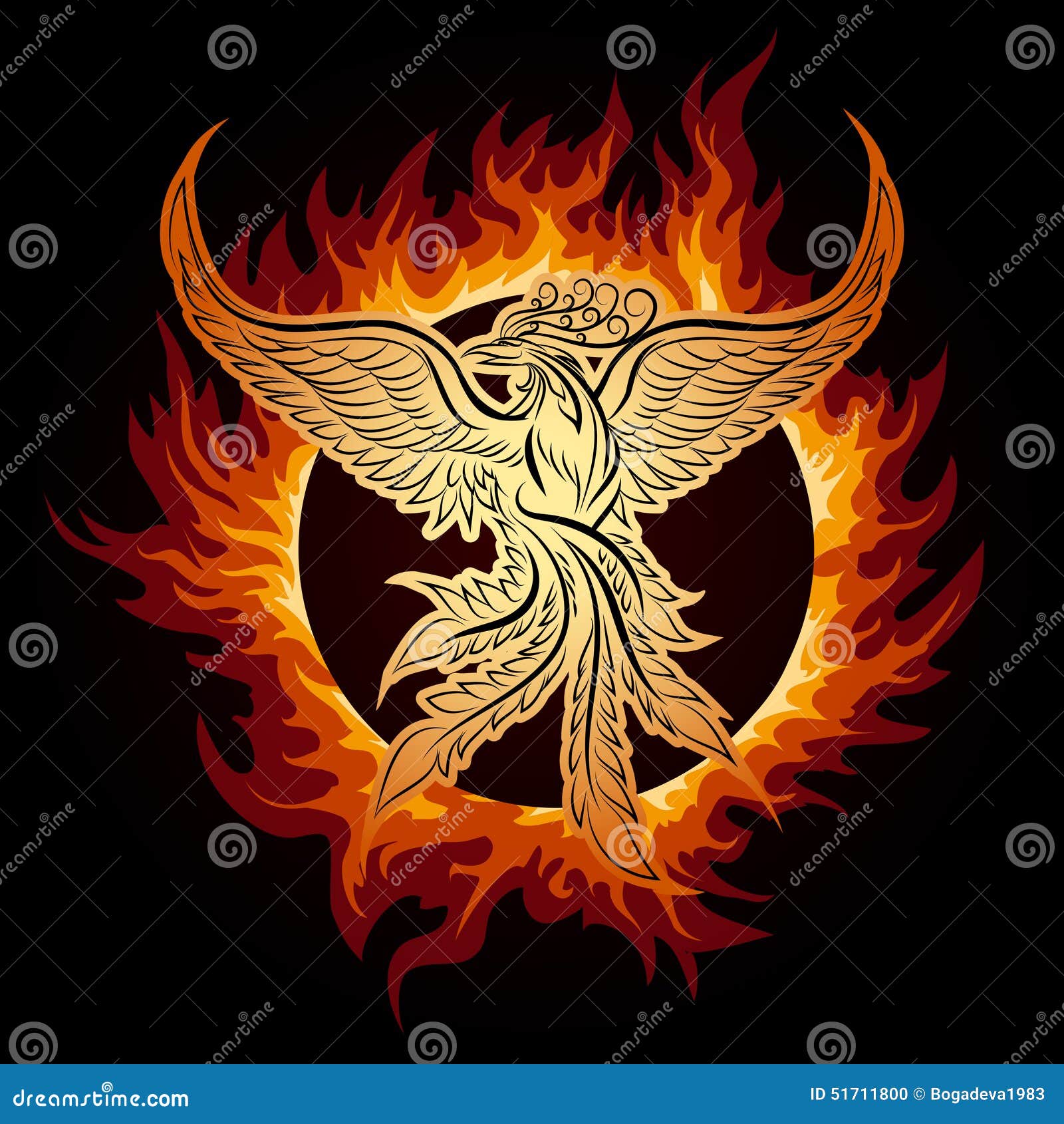 Phoenix in Flame stock vector. Illustration of design - 51711800