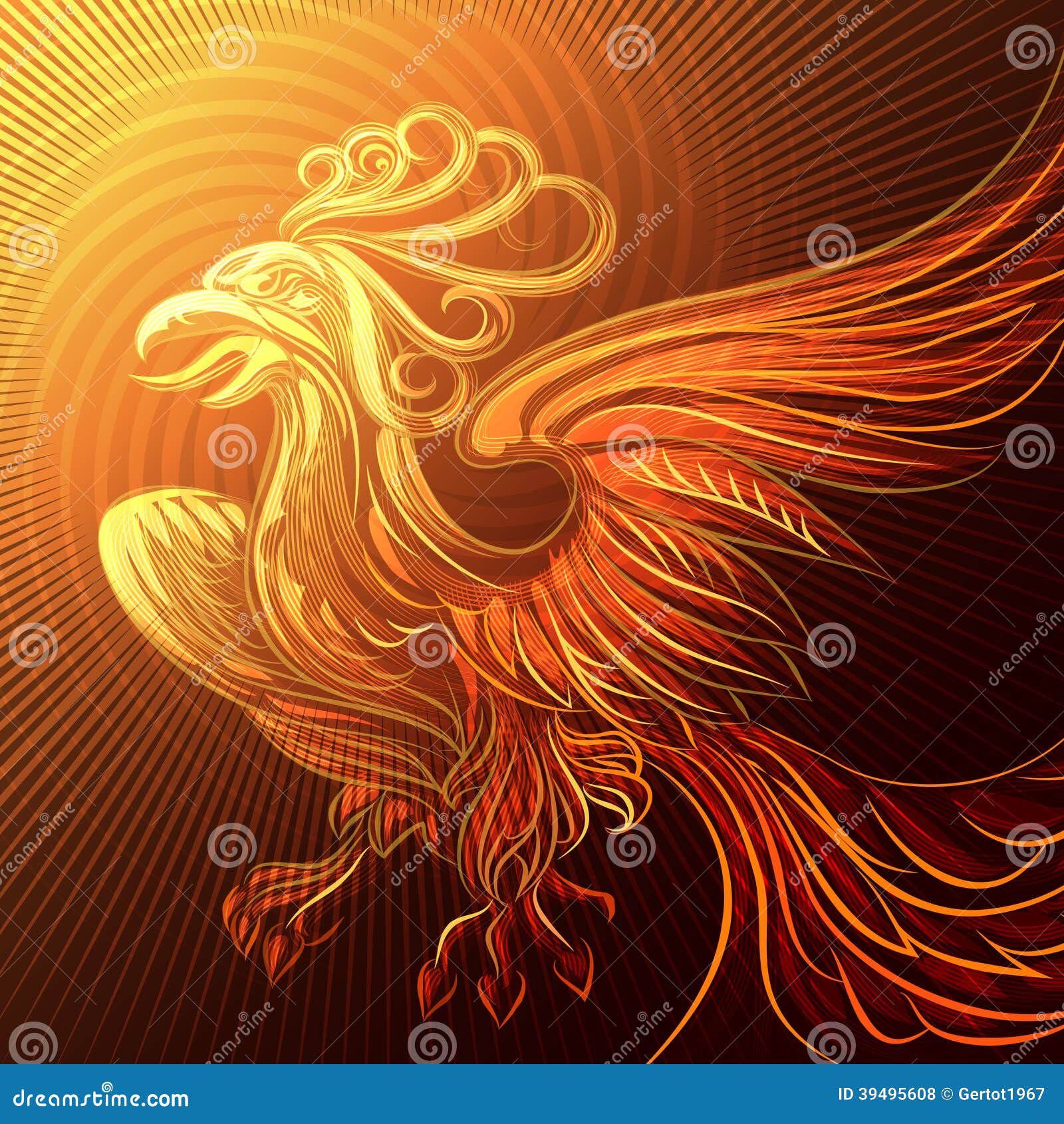 Phoenix in a flame stock vector. Illustration of flame - 39495608