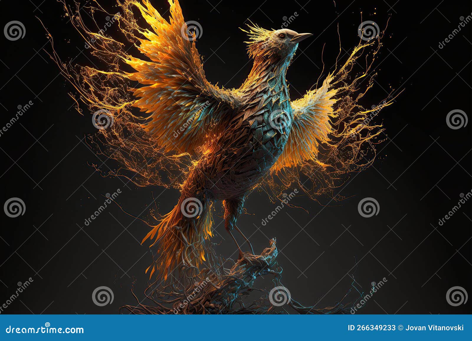 Phoenix in Flight Flapping Wings Blazing with Fire Created by ...