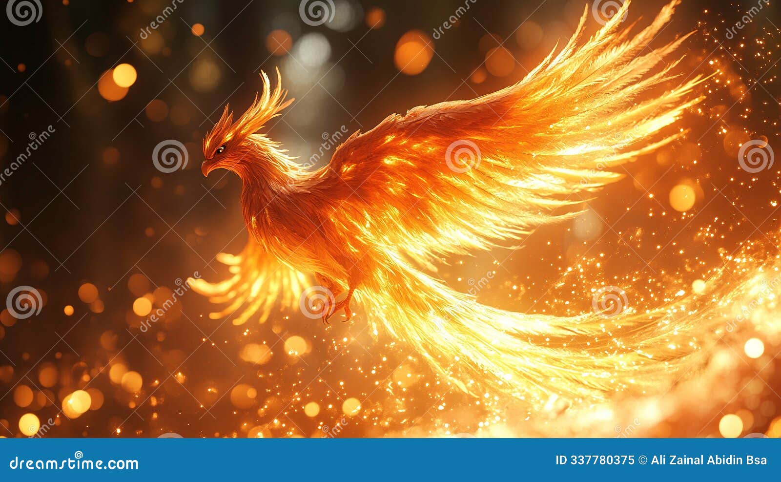Phoenix in Flight.Rising from Ashes Stock Illustration - Illustration ...