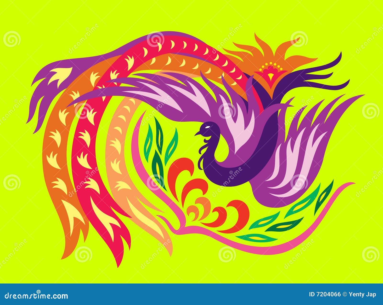 Phoenix with flower stock vector. Illustration of celebration - 7204066