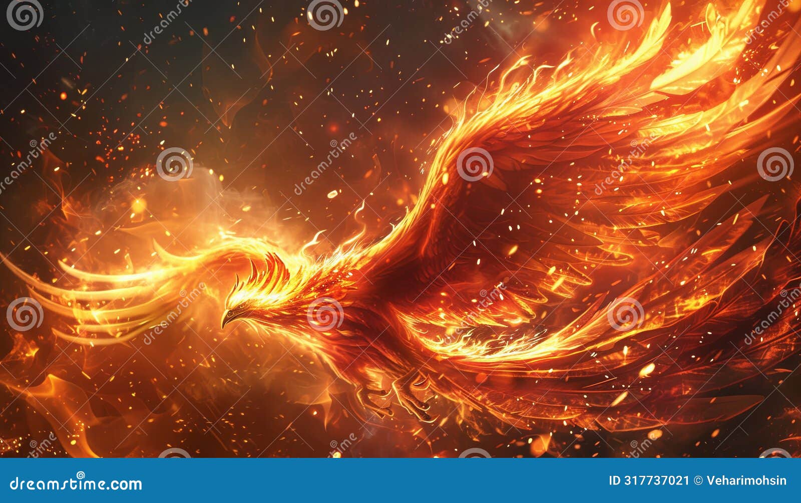 Phoenix is Flying Burning with Fire. Birds. Mythical Creatures Stock ...