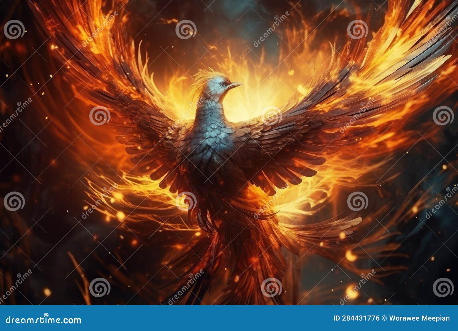 Phoenix is Flying Burning with Fire. Birds. Mythical Creatures Stock ...