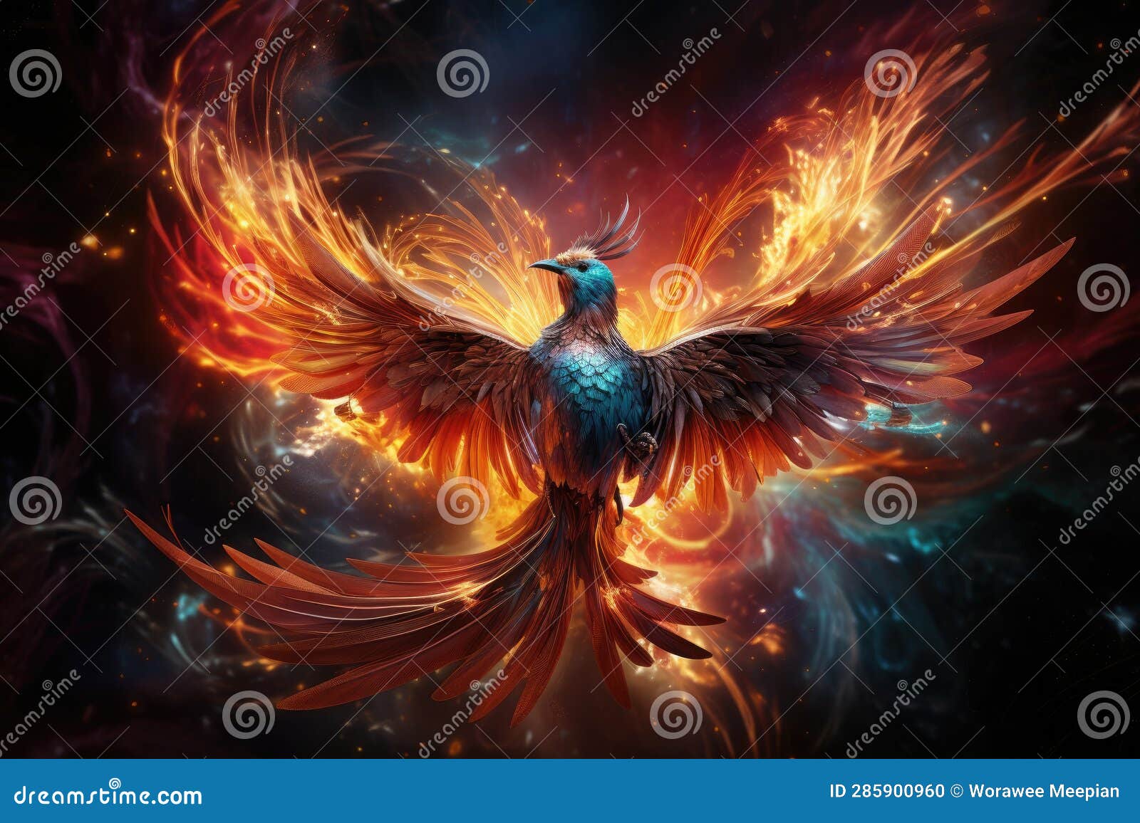 Phoenix is Flying Burning with Fire. Birds. Mythical Creatures Stock ...