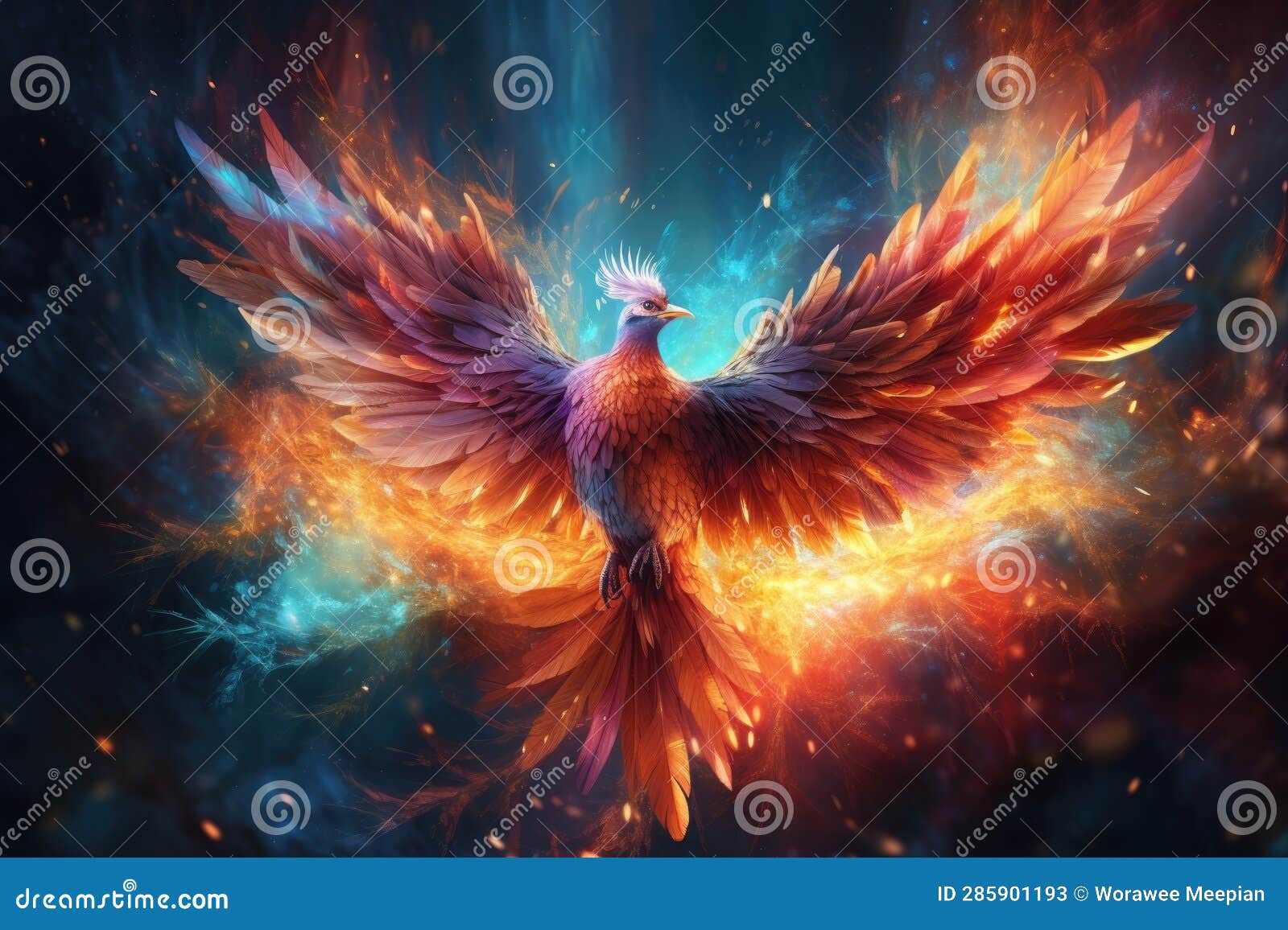 Phoenix is Flying Burning with Fire. Birds. Mythical Creatures Stock ...