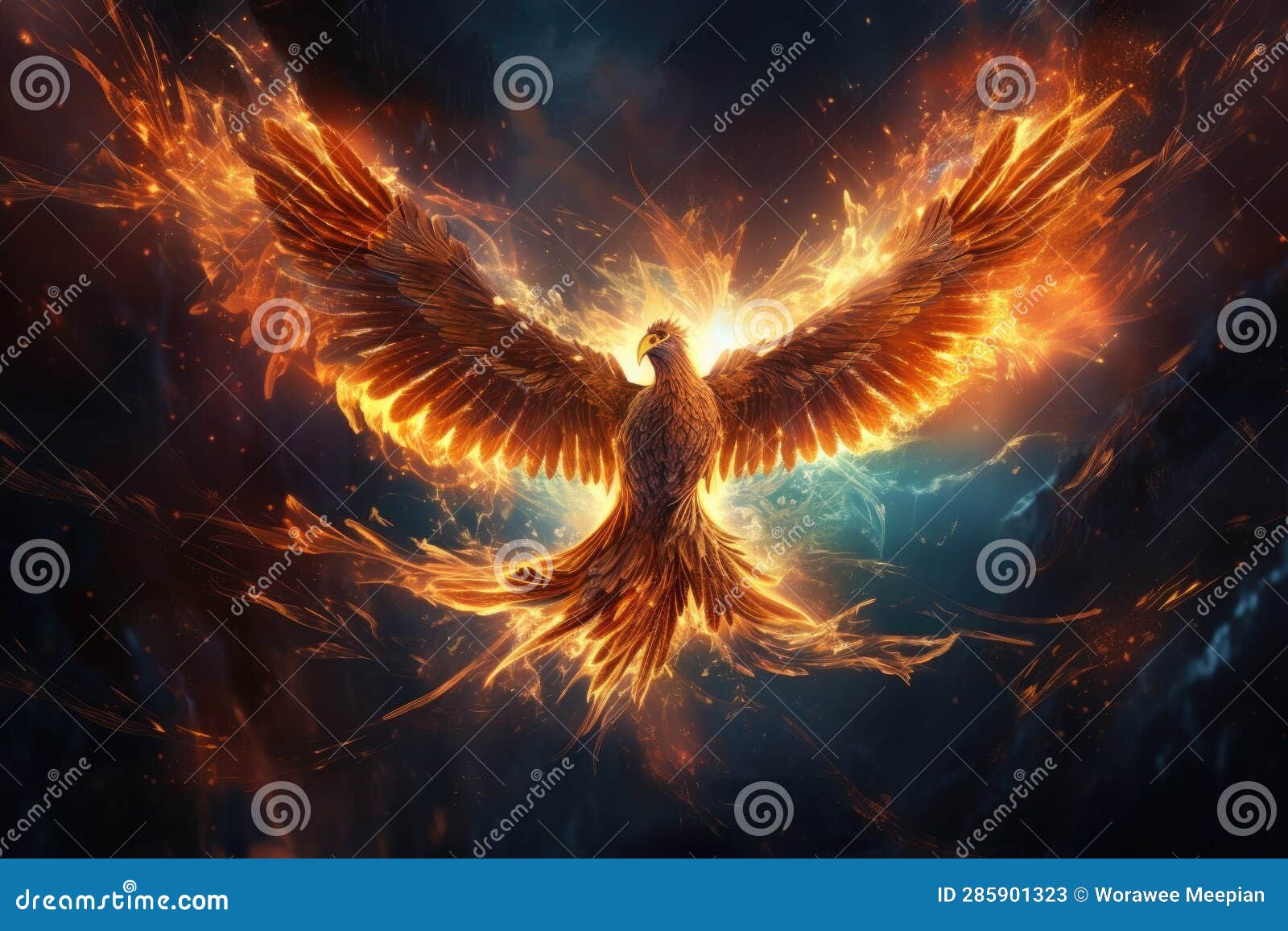 Phoenix is Flying Burning with Fire. Birds. Mythical Creatures Stock ...