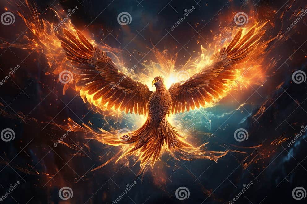 Phoenix is Flying Burning with Fire. Birds. Mythical Creatures Stock ...