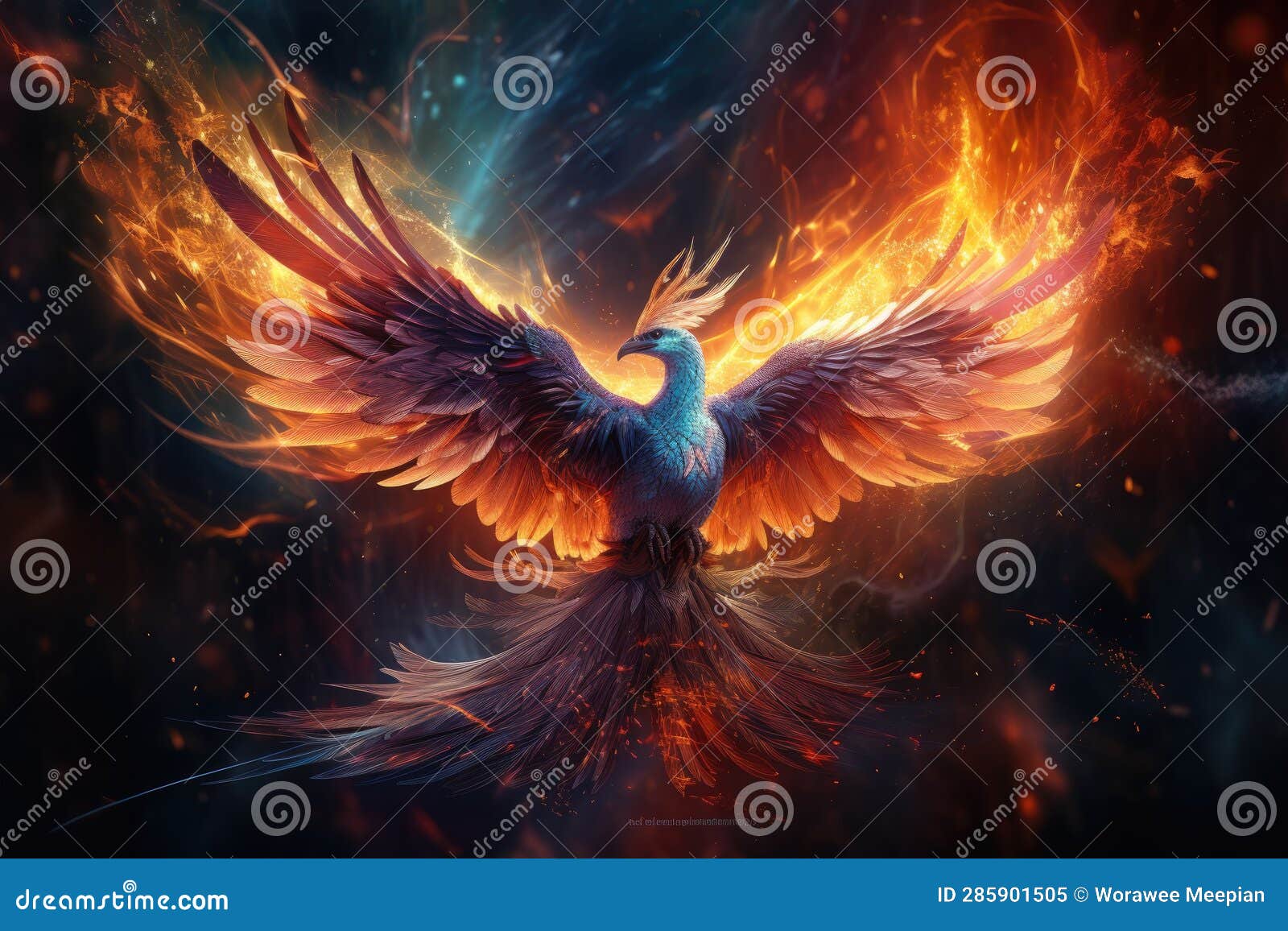 Phoenix is Flying Burning with Fire. Birds. Mythical Creatures Stock ...