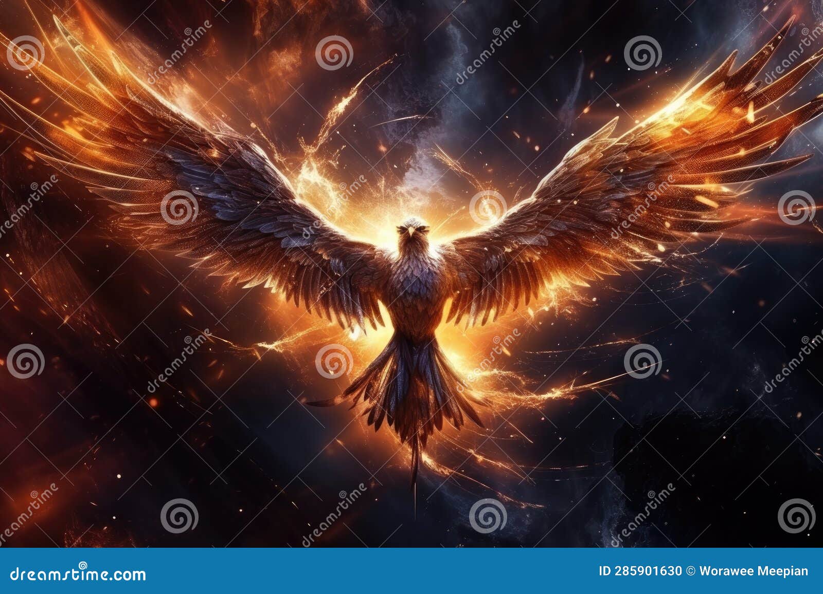 Phoenix is Flying Burning with Fire. Birds. Mythical Creatures Stock ...