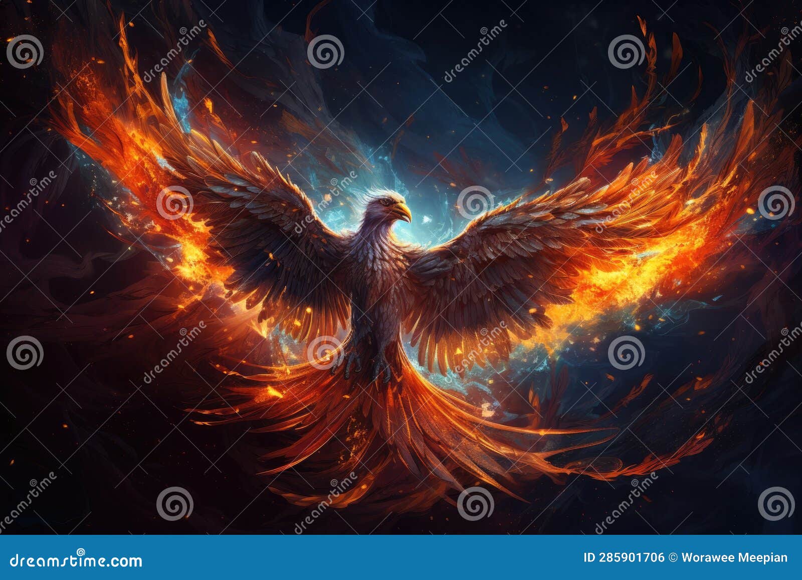 Phoenix is Flying Burning with Fire. Birds. Mythical Creatures Stock ...
