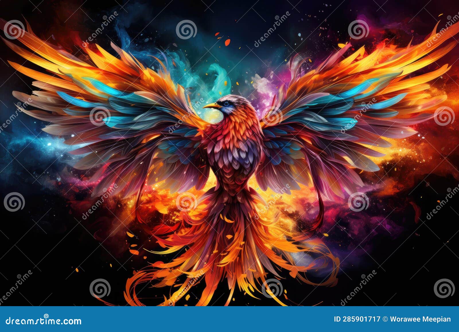 Phoenix is Flying Burning with Fire. Birds. Mythical Creatures Stock ...