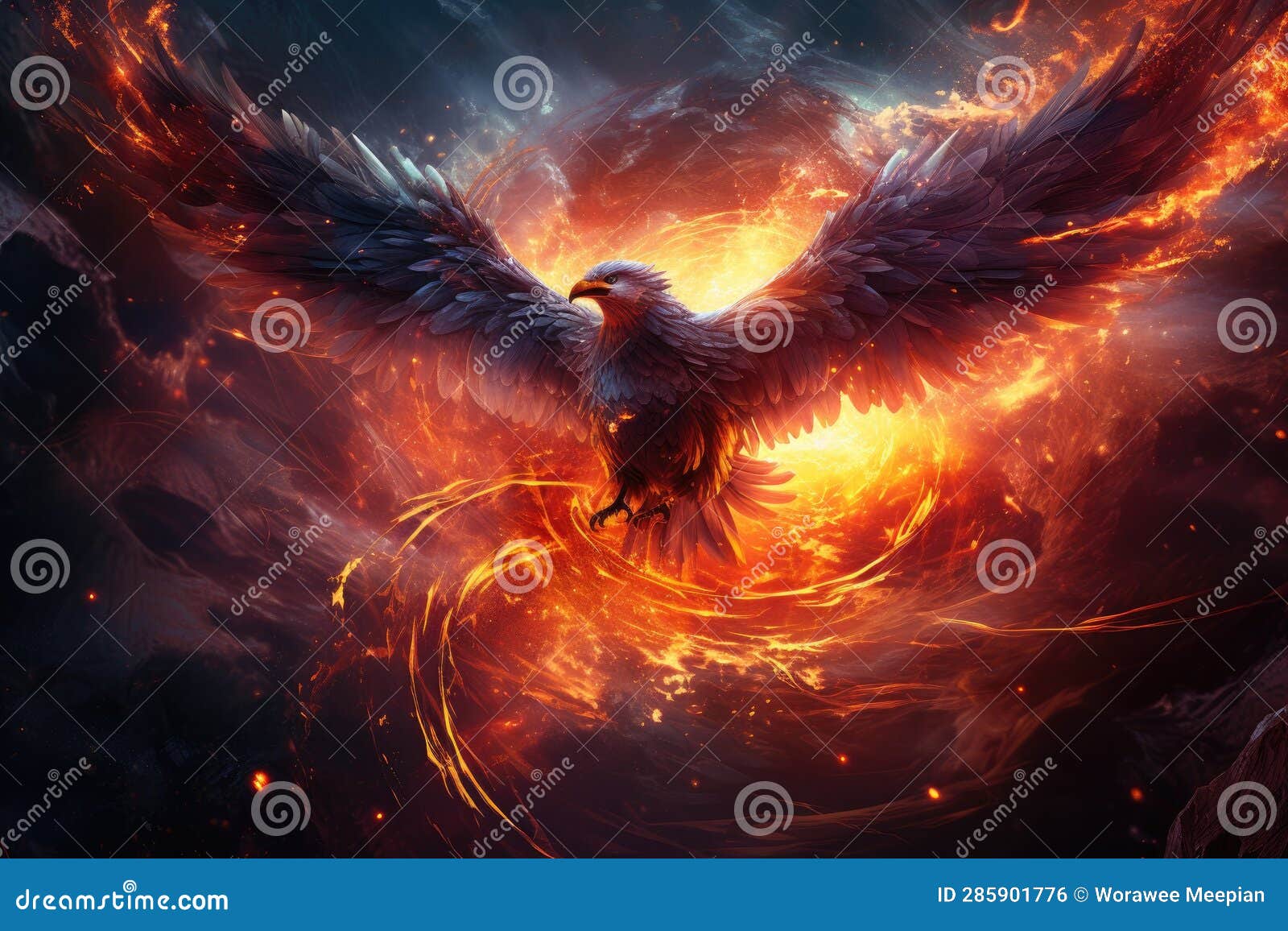 Phoenix is Flying Burning with Fire. Birds. Mythical Creatures Stock ...