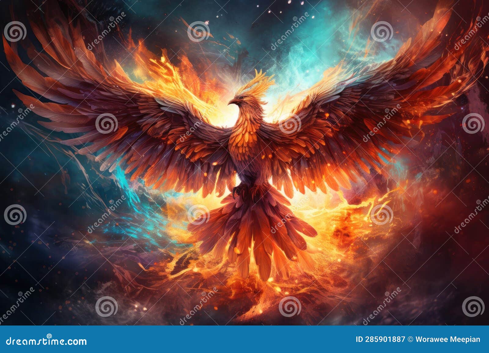 Phoenix is Flying Burning with Fire. Birds. Mythical Creatures Stock ...