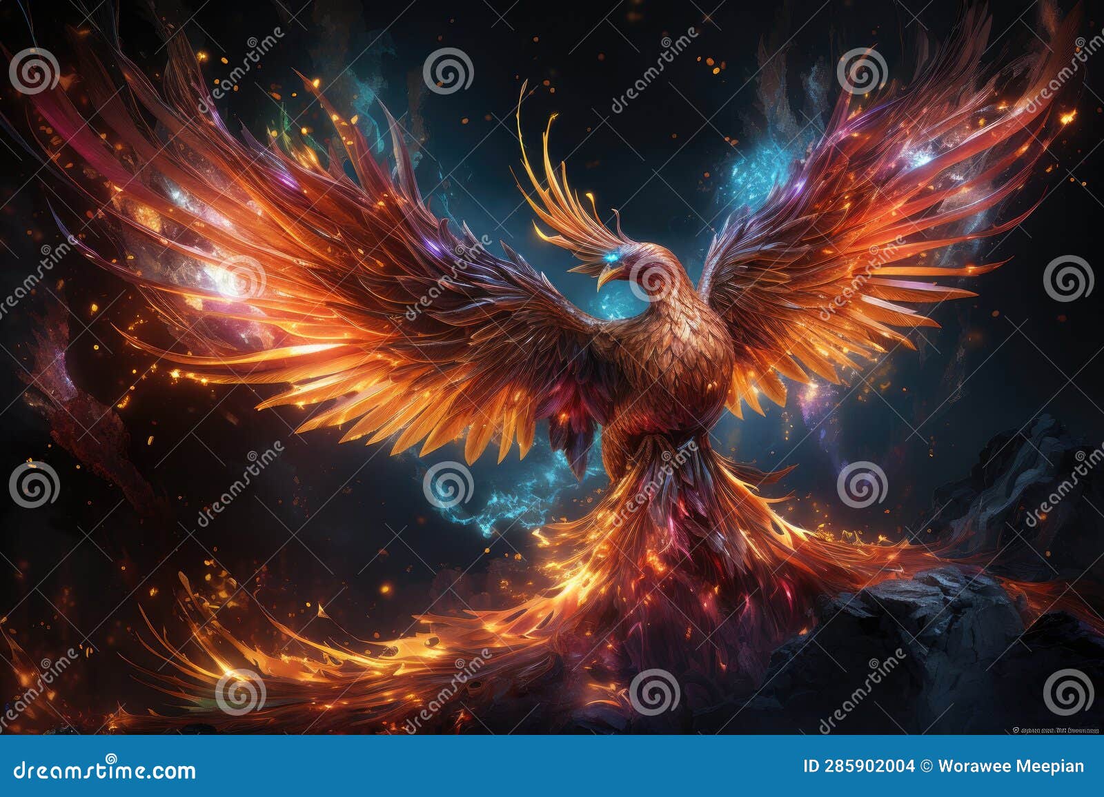 Phoenix is Flying Burning with Fire. Birds. Mythical Creatures Stock ...