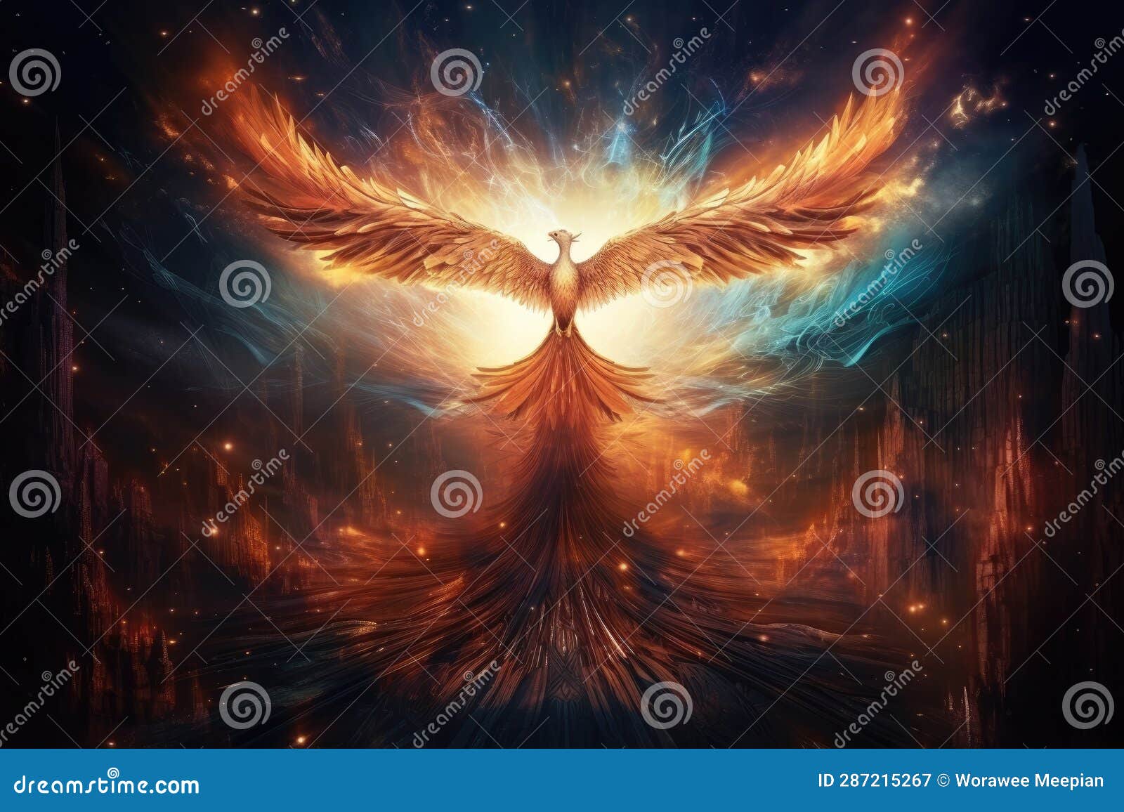 Phoenix is Flying Burning with Fire. Birds. Mythical Creatures Stock ...