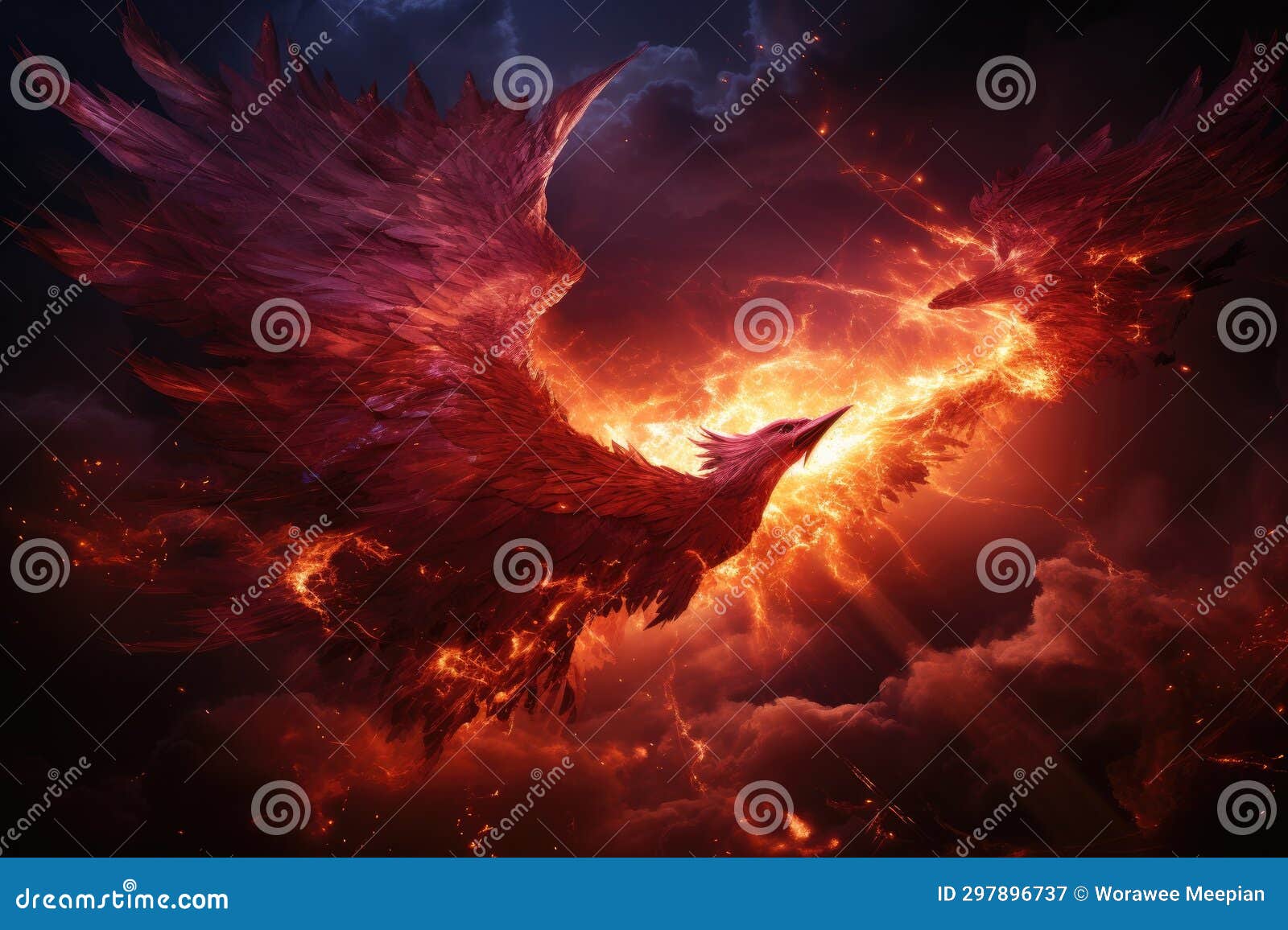 Phoenix is Flying Burning with Fire. Birds. Mythical Creatures Stock ...