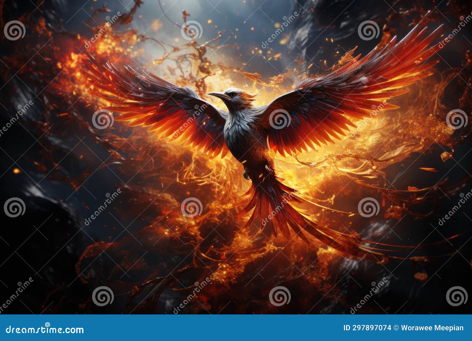 Phoenix is Flying Burning with Fire. Birds. Mythical Creatures Stock ...
