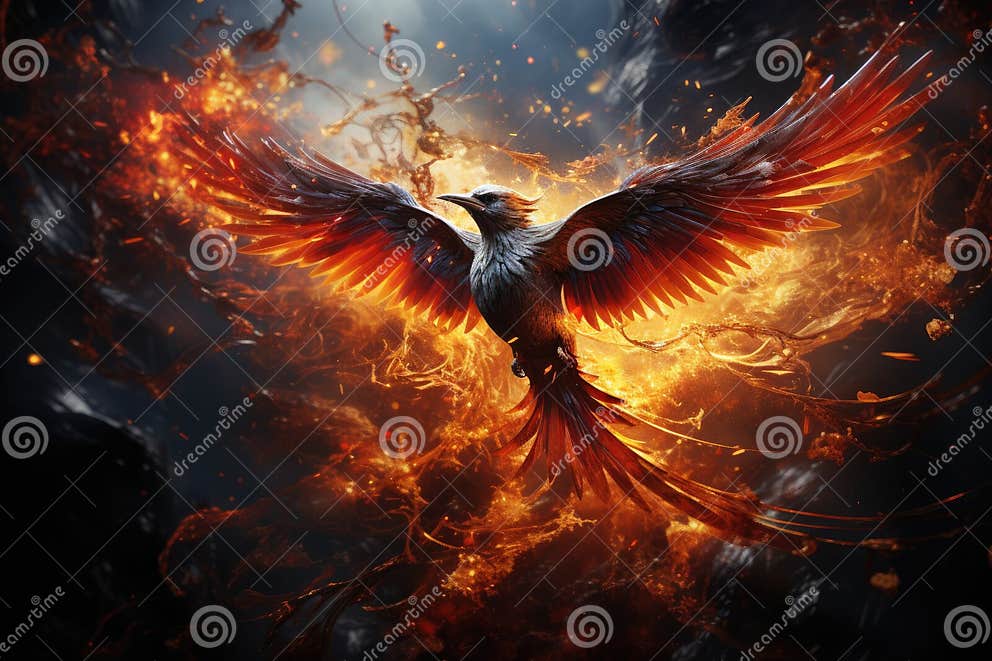 Phoenix is Flying Burning with Fire. Birds. Mythical Creatures Stock ...