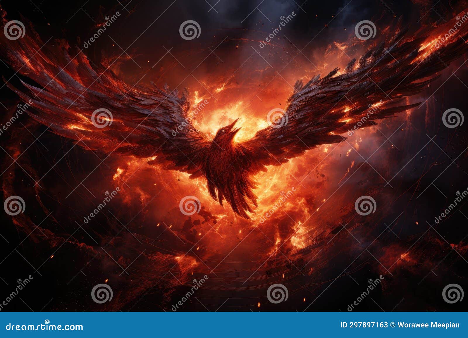 Phoenix is Flying Burning with Fire. Birds. Mythical Creatures Stock ...