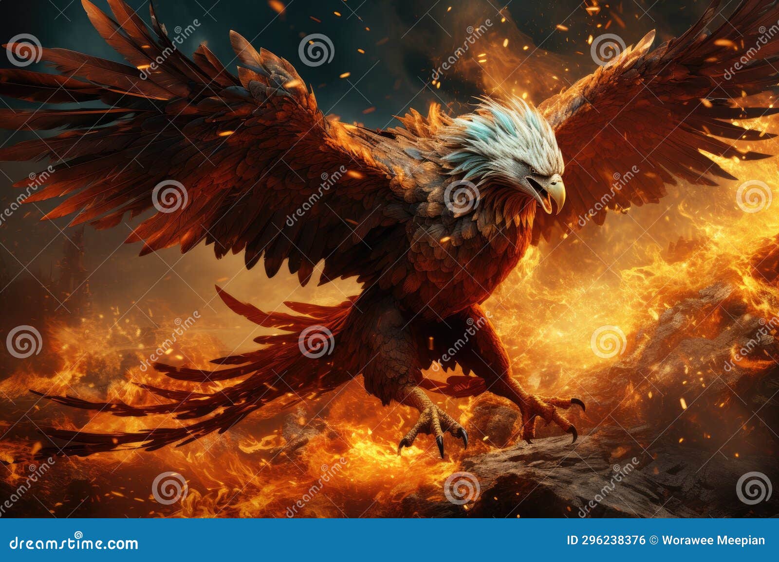 Phoenix is Flying Burning with Fire. Birds. Mythical Creatures Stock ...