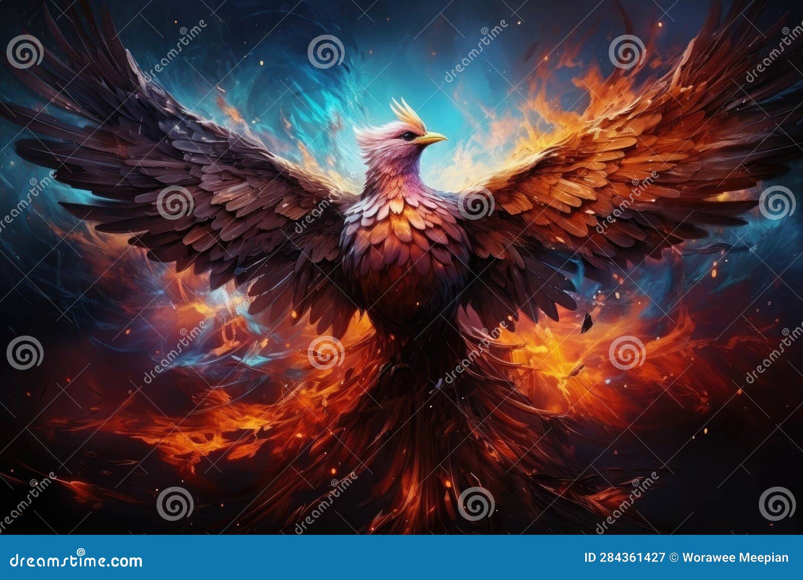 Phoenix is Flying Burning with Fire. Birds. Mythical Creatures Stock ...