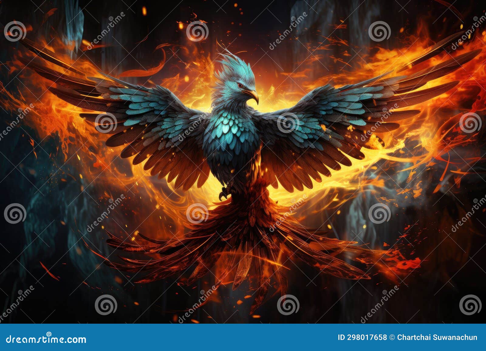 Phoenix is Flying Burning with Fire. Birds. Mythical Creatures Stock ...