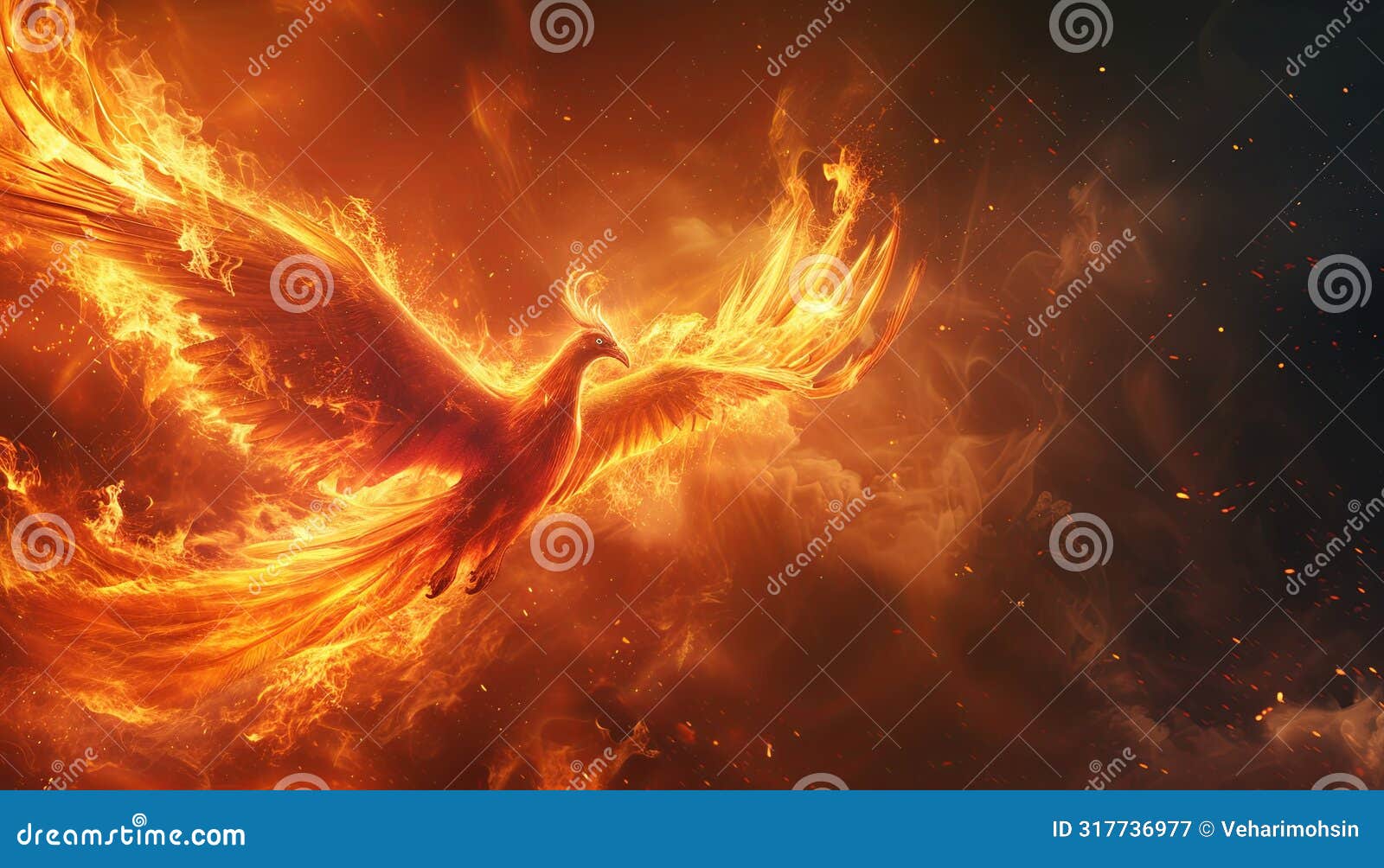 Phoenix is Flying Burning with Fire. Birds. Mythical Creatures Stock ...