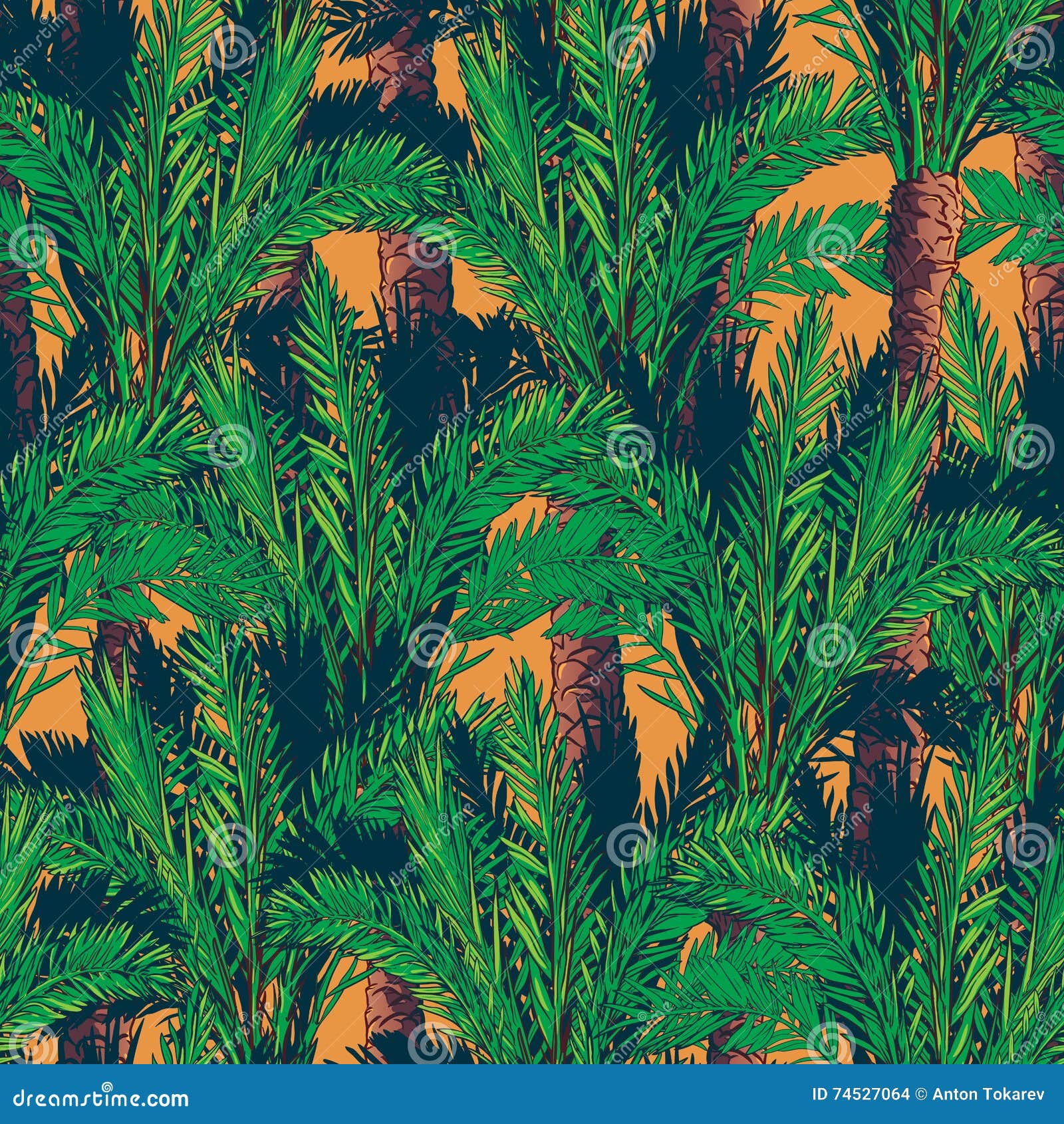 Phoenix Palm Trees on Orange Background Stock Vector - Illustration of ...