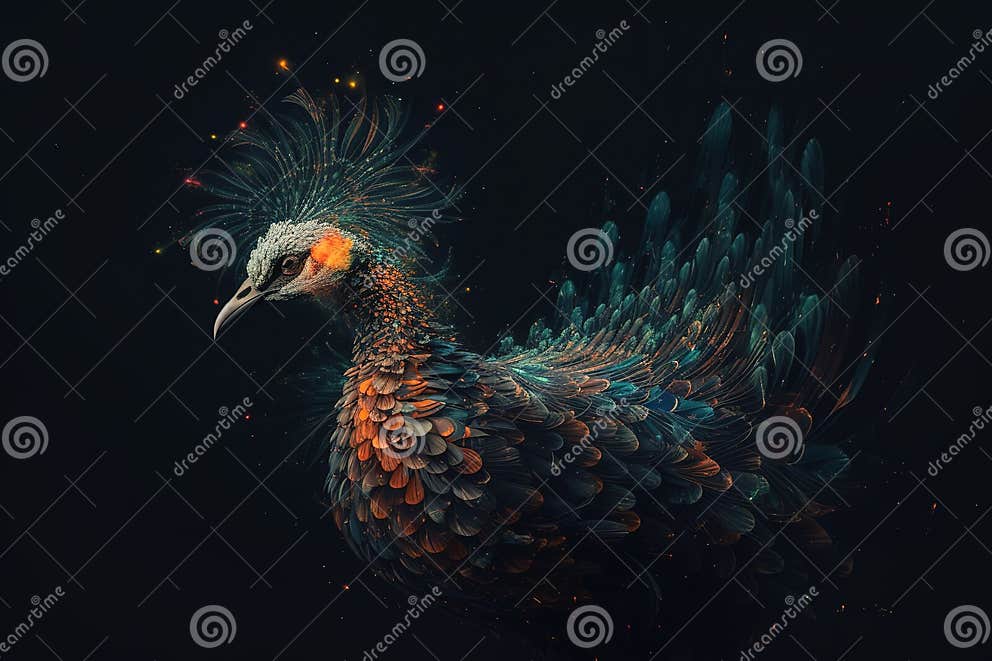 A Phoenix with Peacock Feathers. Generative AI Stock Illustration ...