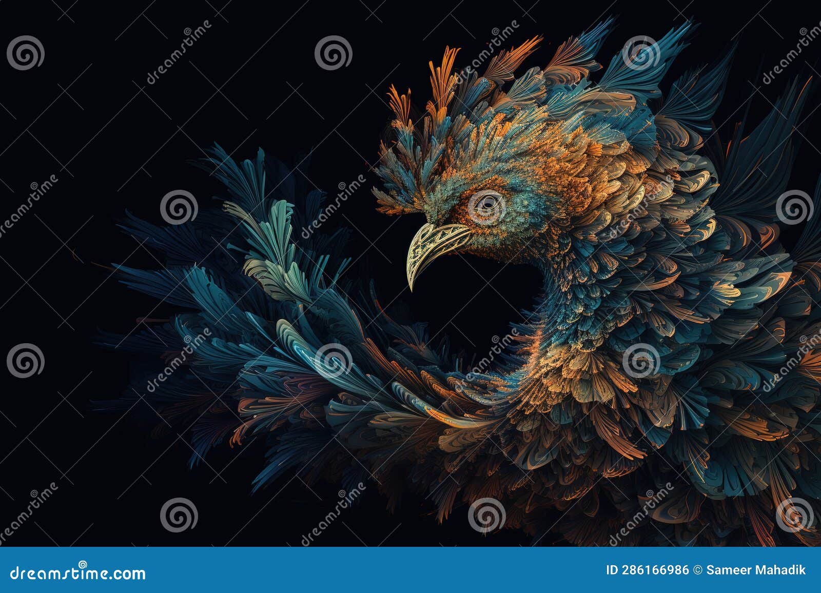 A Phoenix with Peacock Feathers. Generative AI Stock Illustration ...