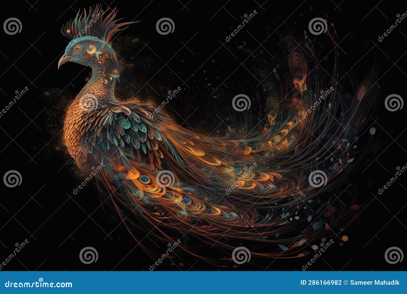 A Phoenix with Peacock Feathers. Generative AI Stock Illustration ...