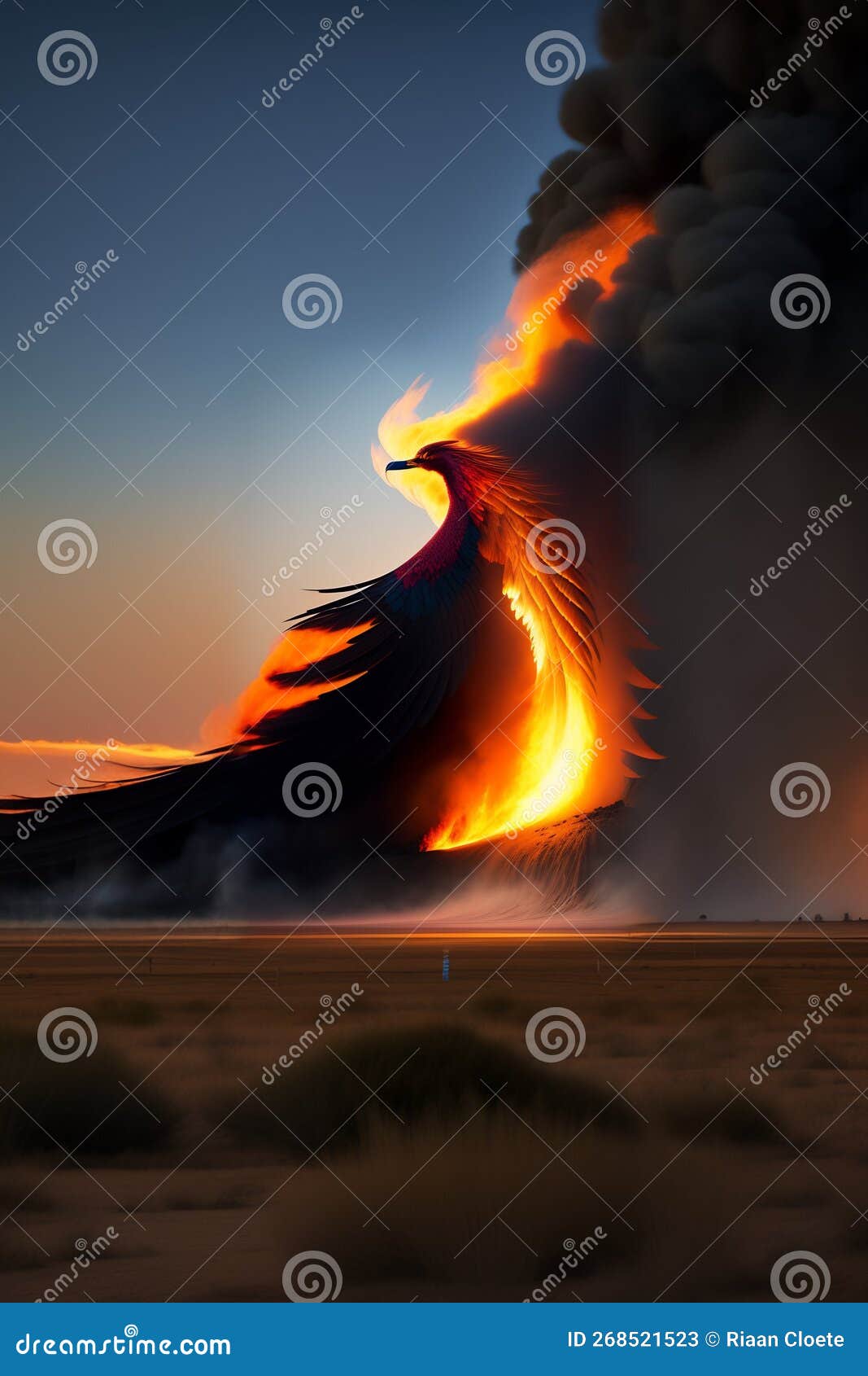 A Phoenix Rises From The Ashes With Burning Wings Royalty-Free Stock ...