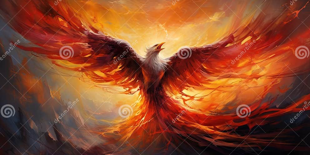 A Phoenix Rises from the Ashes with Burning Wings Stock Illustration ...