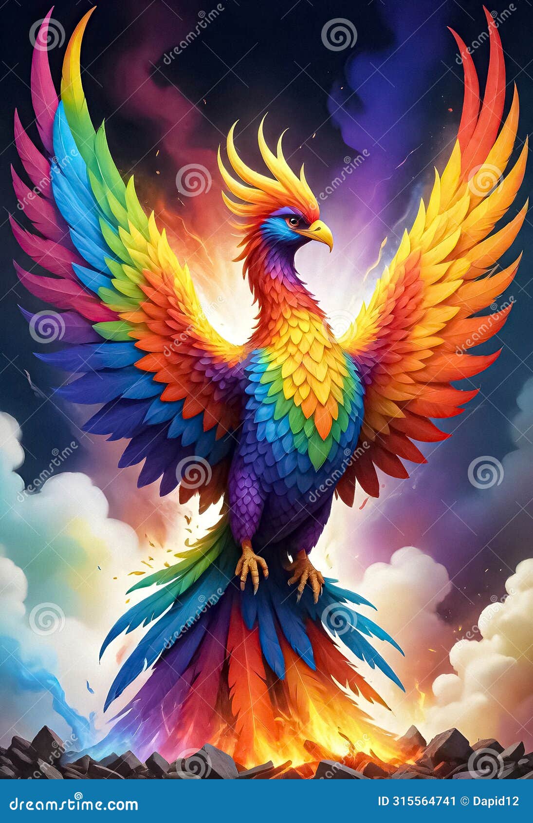 Phoenix Rising, a Colorful Firebird with Rainbow Wings Stock ...