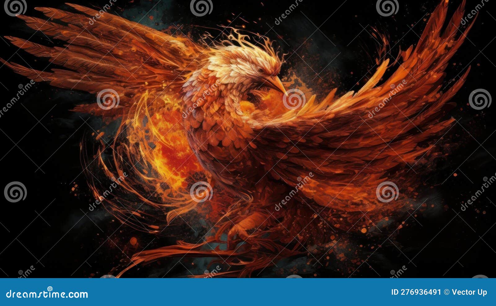 Phoenix Rising from Flames. Generative AI Stock Illustration ...