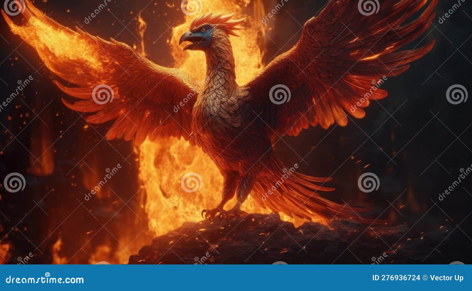 Phoenix Rising from Flames. Generative AI Stock Illustration ...