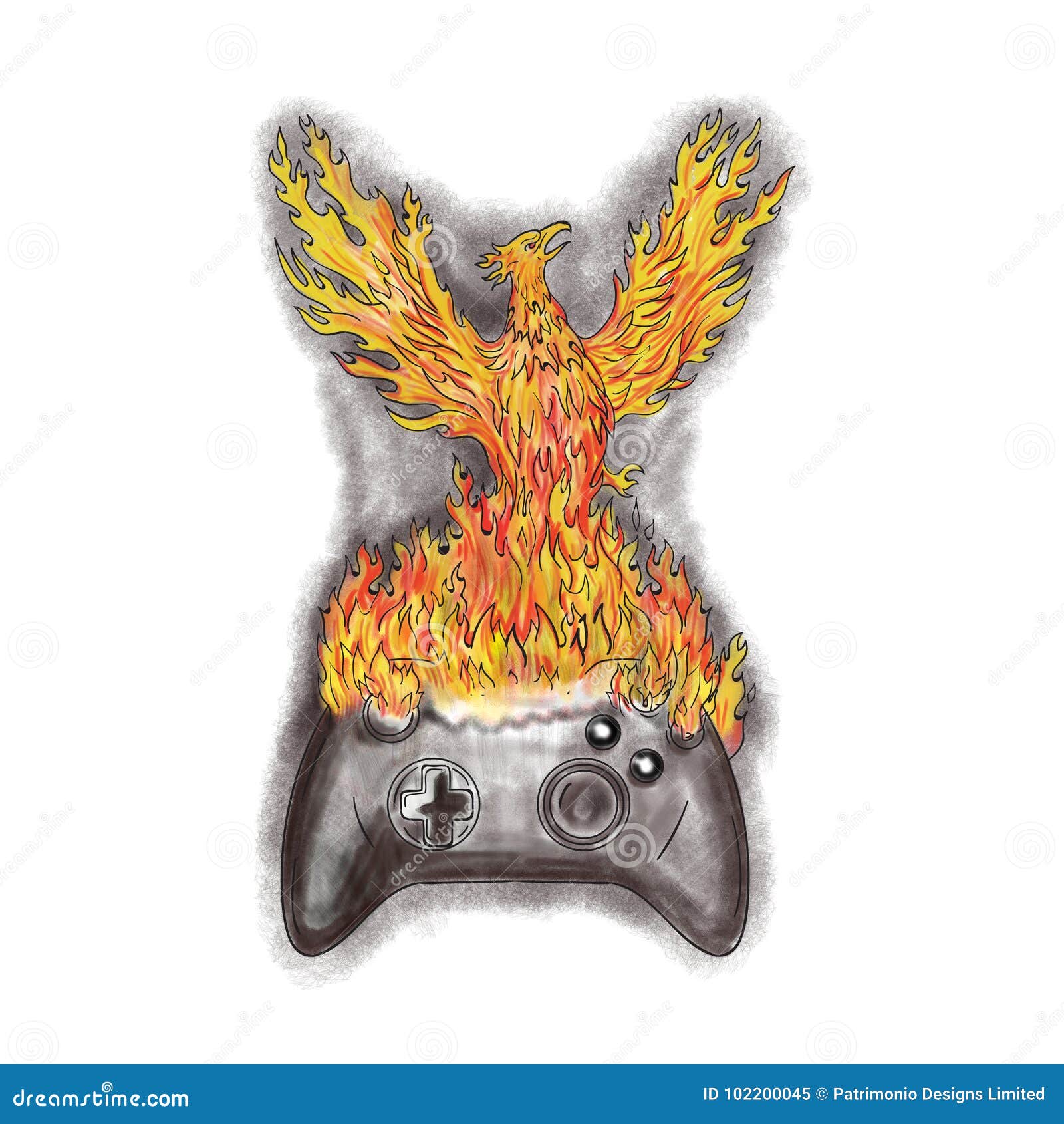 Phoenix Rising Over Game Controller Tattoo Stock Illustration ...