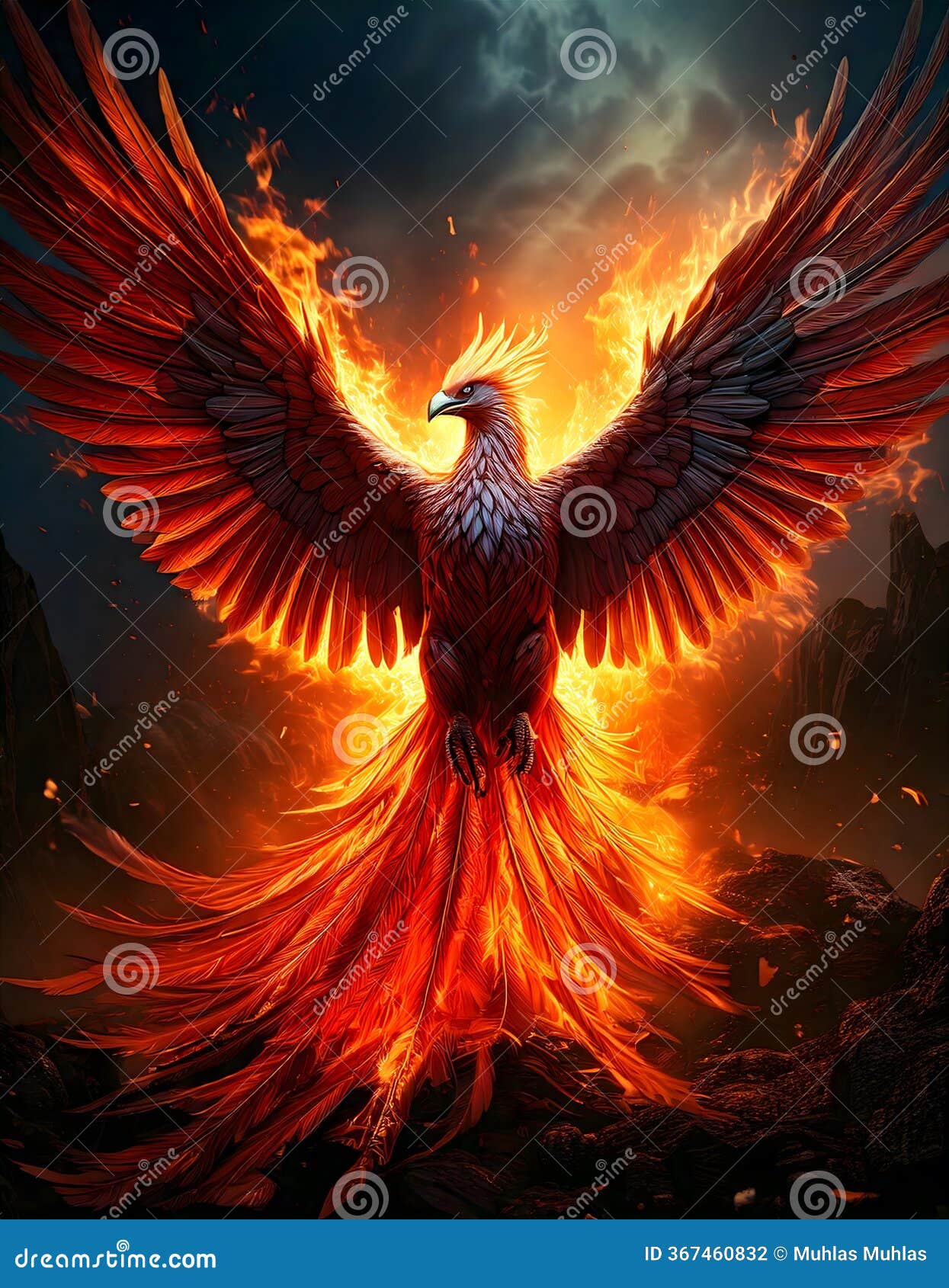 A Powerful Phoenix Rises From Flames And A Shattered Vault, Symbolizing ...