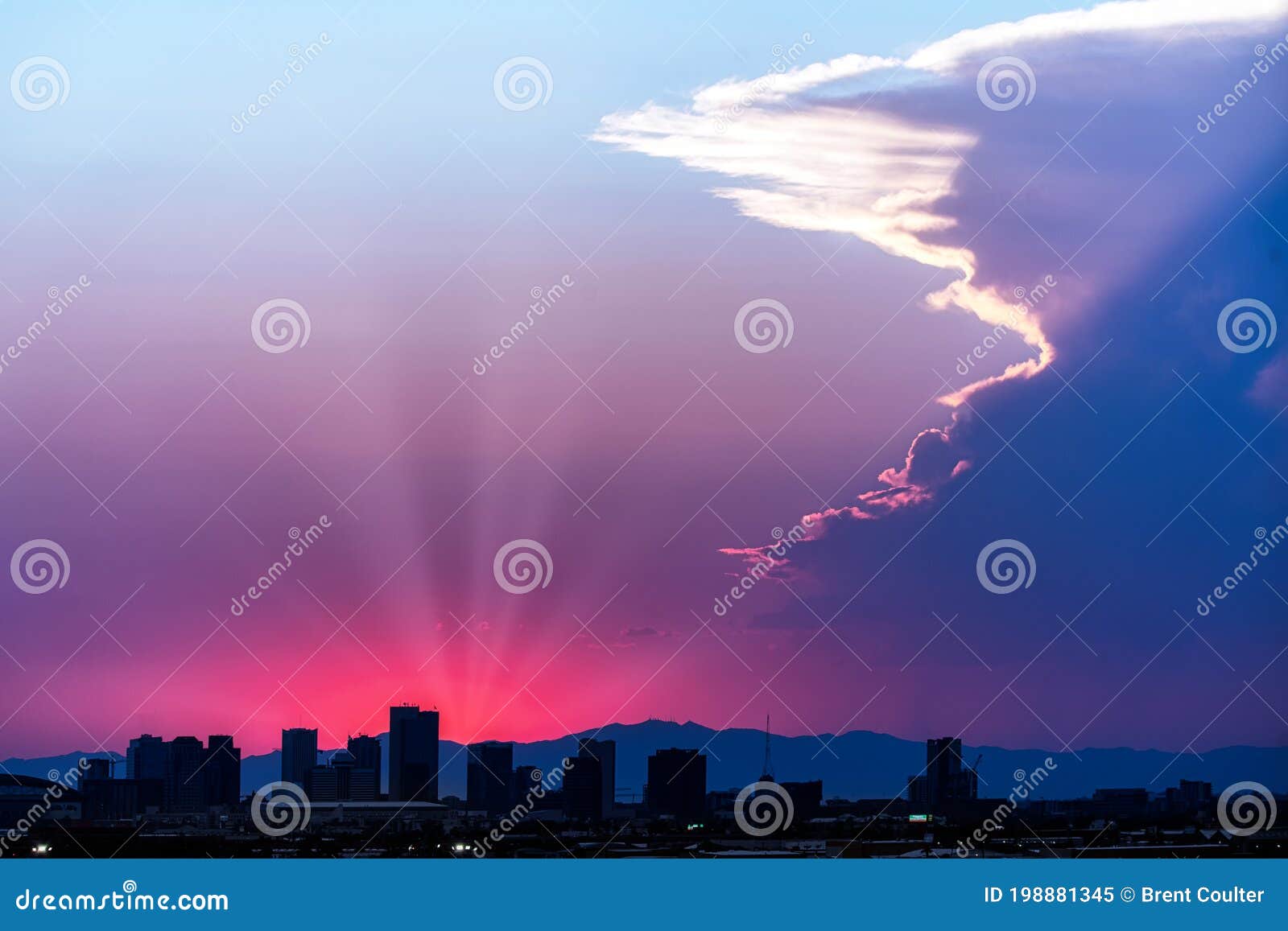 Downtown Phoenix Sunset stock image. Image of dusk, city - 198881345